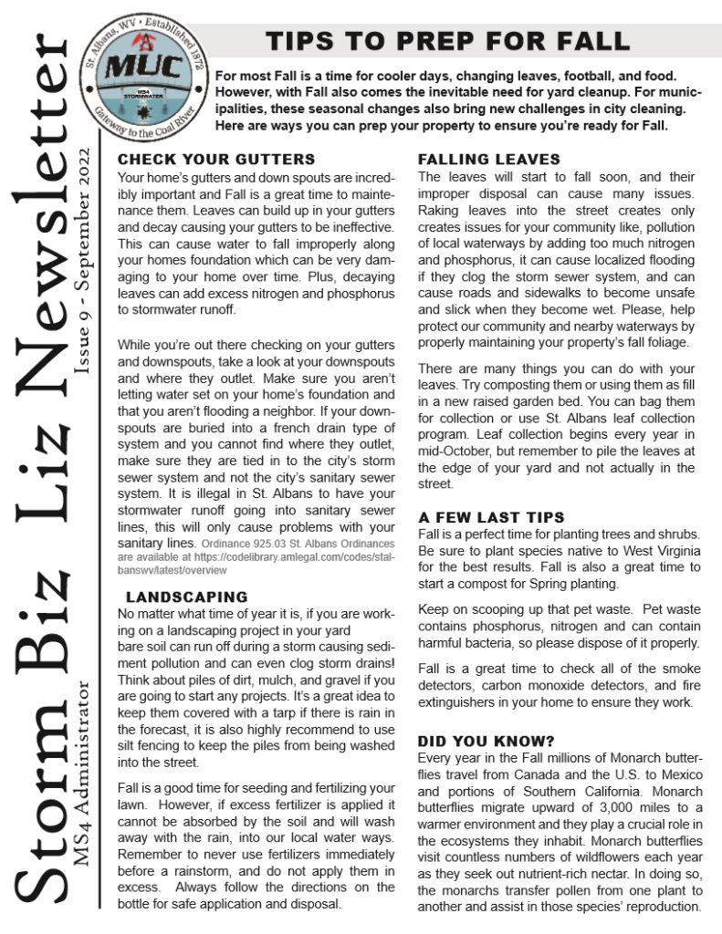 Storm Biz Liz Newsletters - St. Albans MS4 Stormwater Management